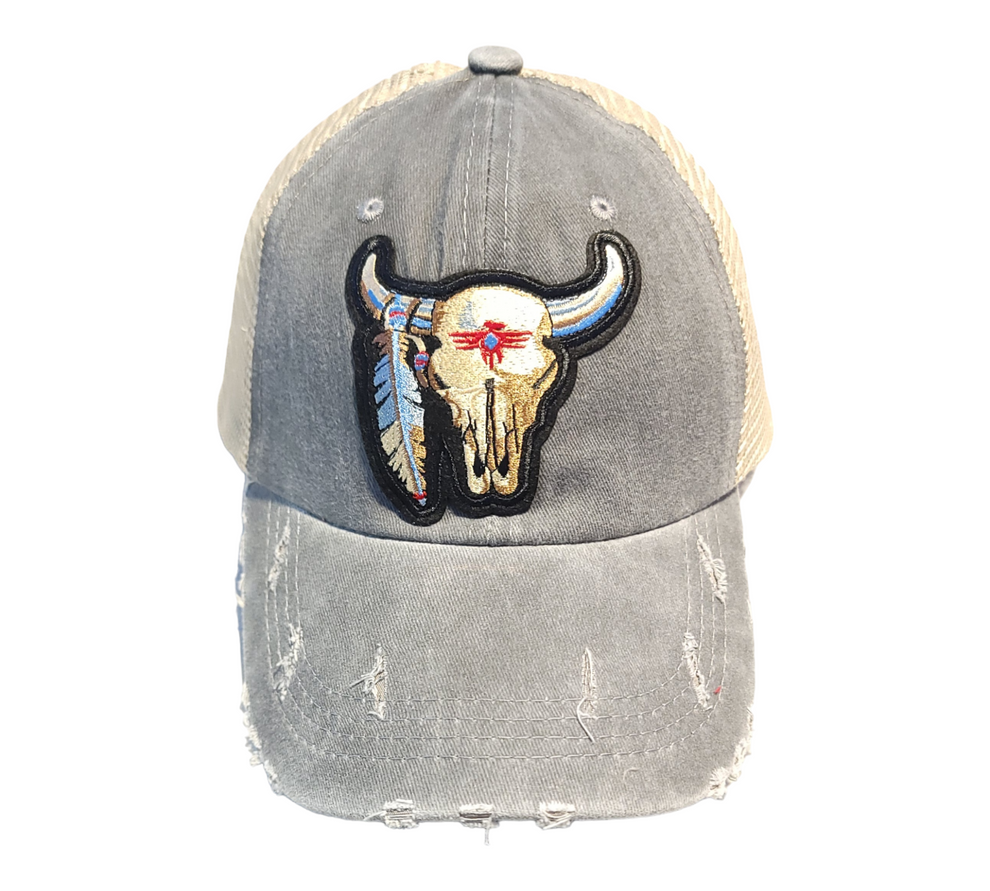 Distressed Bull Skull Trucker Pony Tail Hat – Mystic Threads & Treasures